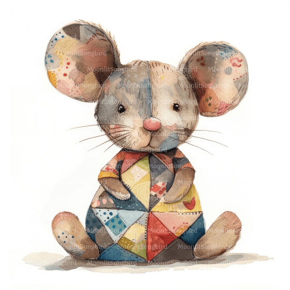 10 Patchwork Mouse Clipart, Digital Download, Printable Watercolor ...