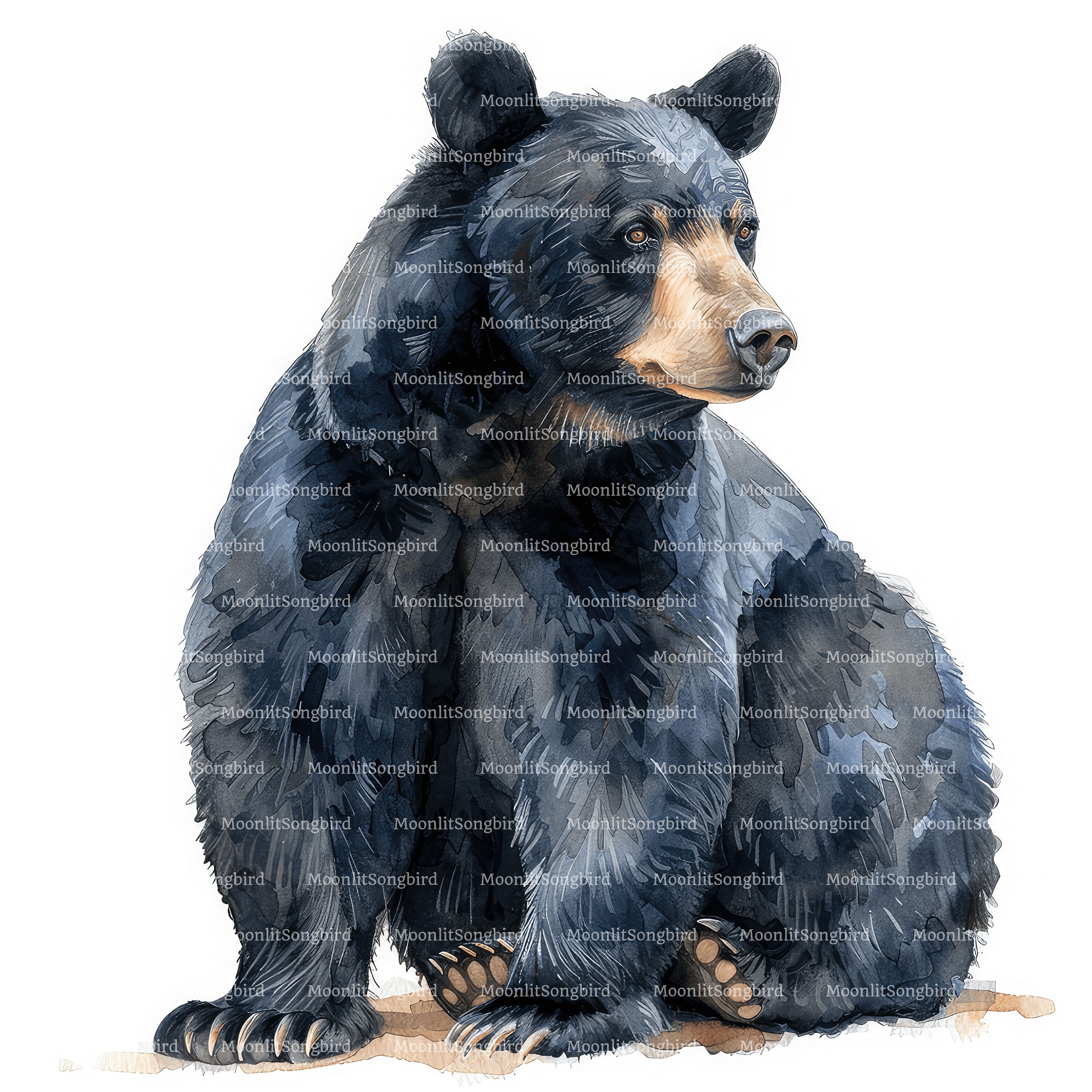 12 Black Bear Clipart, Digital Download, Printable Watercolor Clipart ...