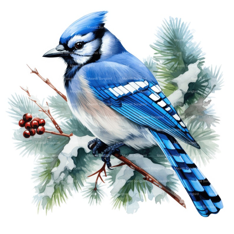 10 Blue Jay on Snowy Branch Clipart, Digital Download, Printable ...