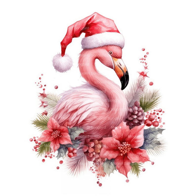 14 Christmas Flamingo Clipart, Digital Download, Printable Watercolor ...