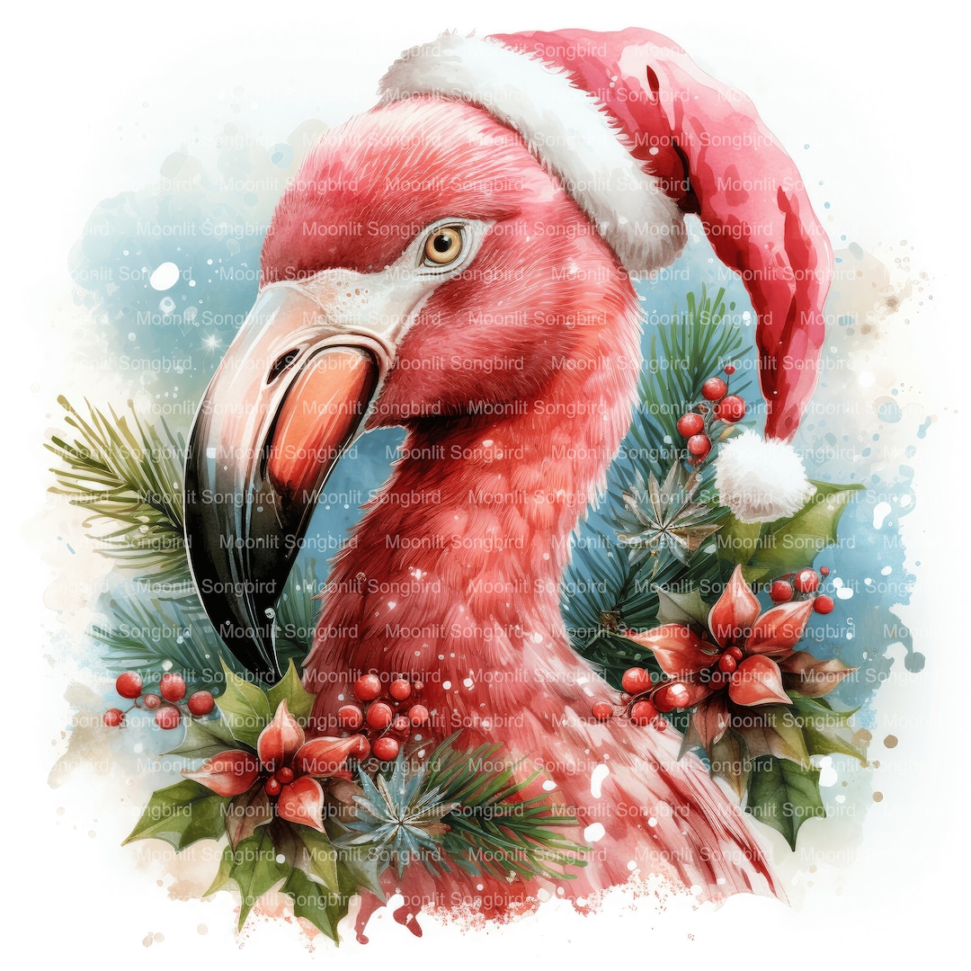 10 Christmas Flamingo Clipart, Digital Download, Printable Watercolor ...