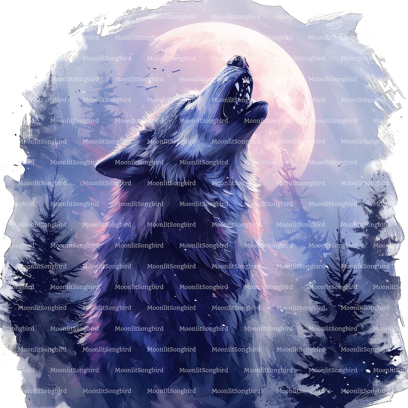12 Wolf Howling at Moon Clipart, Digital Download, Printable Watercolor ...
