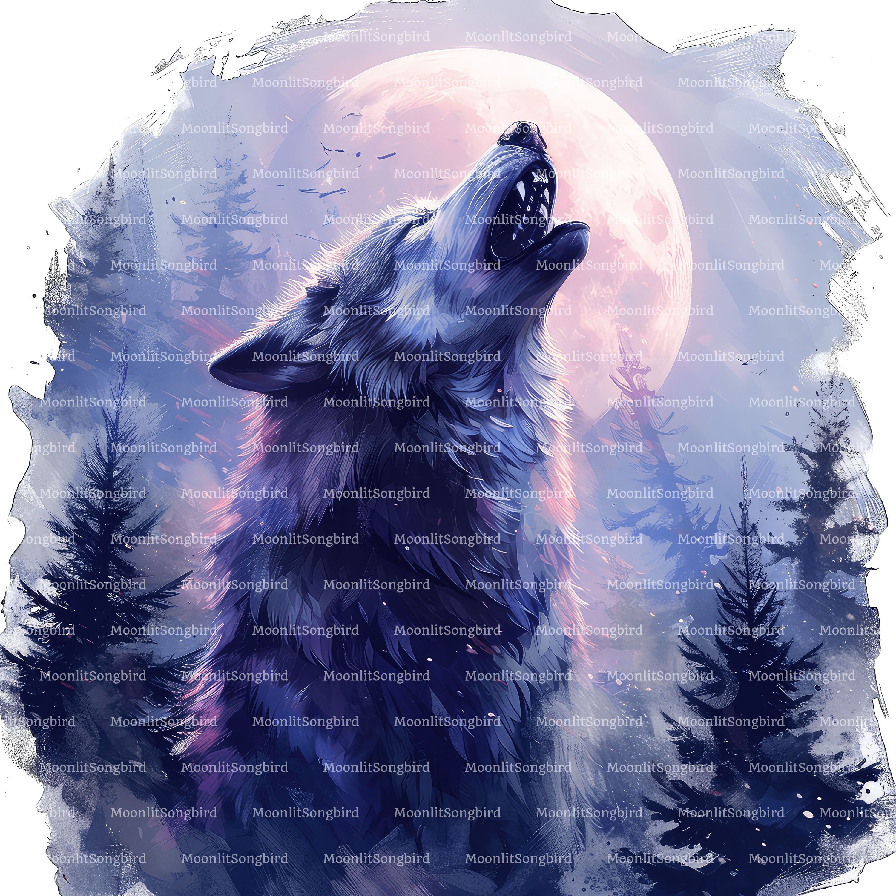 12 Wolf Howling at Moon Clipart, Digital Download, Printable Watercolor ...