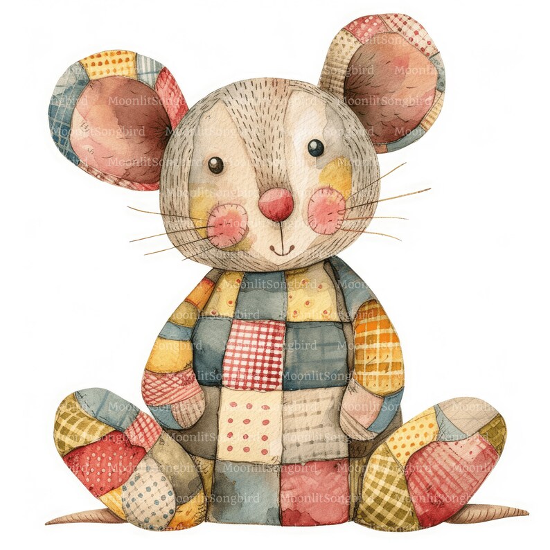10 Patchwork Mouse Clipart, Digital Download, Printable Watercolor ...