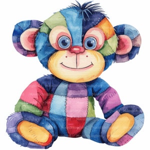 14 Patchwork Monkey Clipart, Digital Download, Printable Watercolor ...