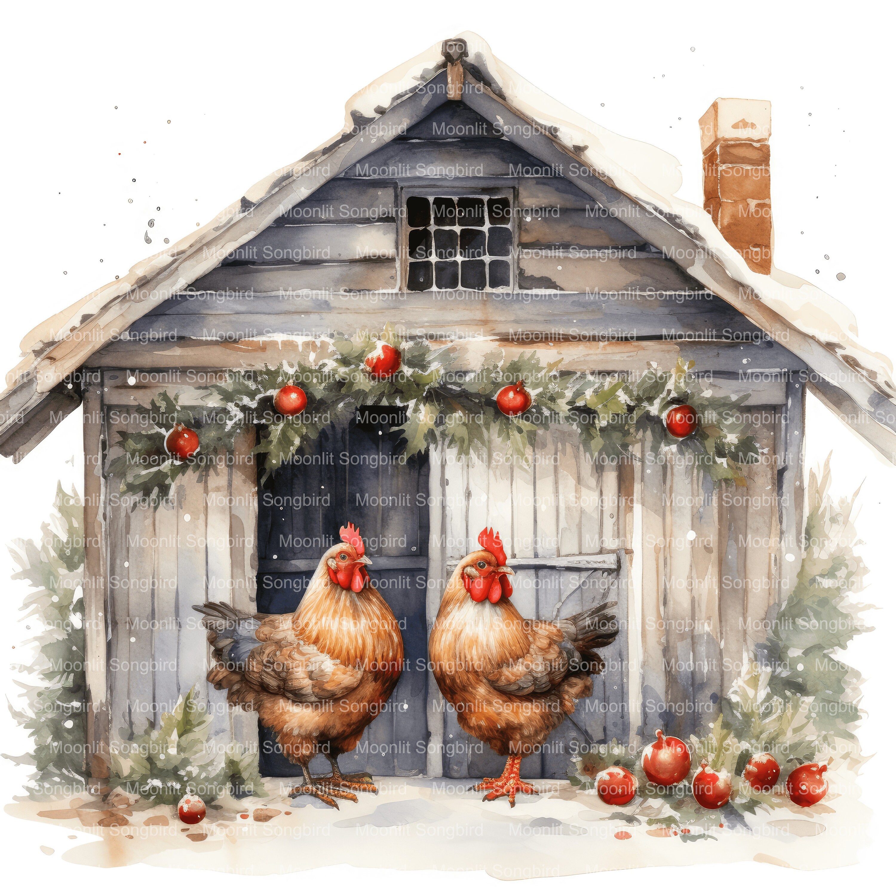 10 Christmas Chicken Coop Clipart, Digital Download, Printable ...