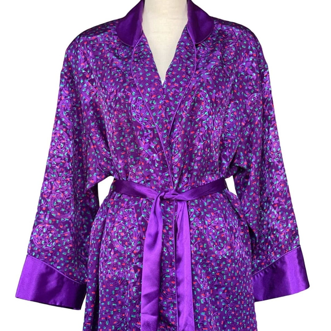 Vintage Victorias Secret Purple Satin Robe Gold Label Size Small Belted ...