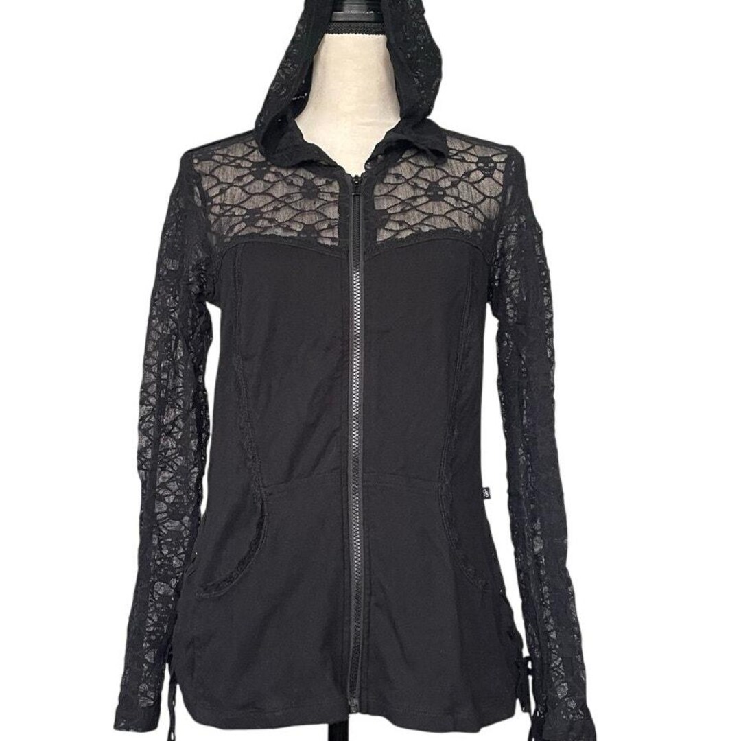 Y2K Royal Bones Skull Sheer Black Hoodie Full Zip Women's Size Large ...