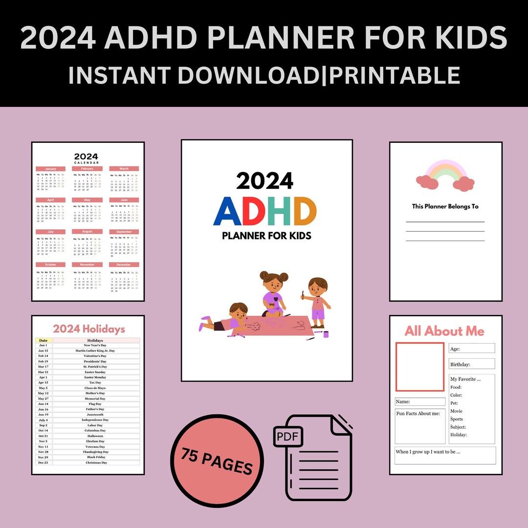 2024 Adhd Planner for Kids Pink Adhd Kids Planner Printable Adhd ...