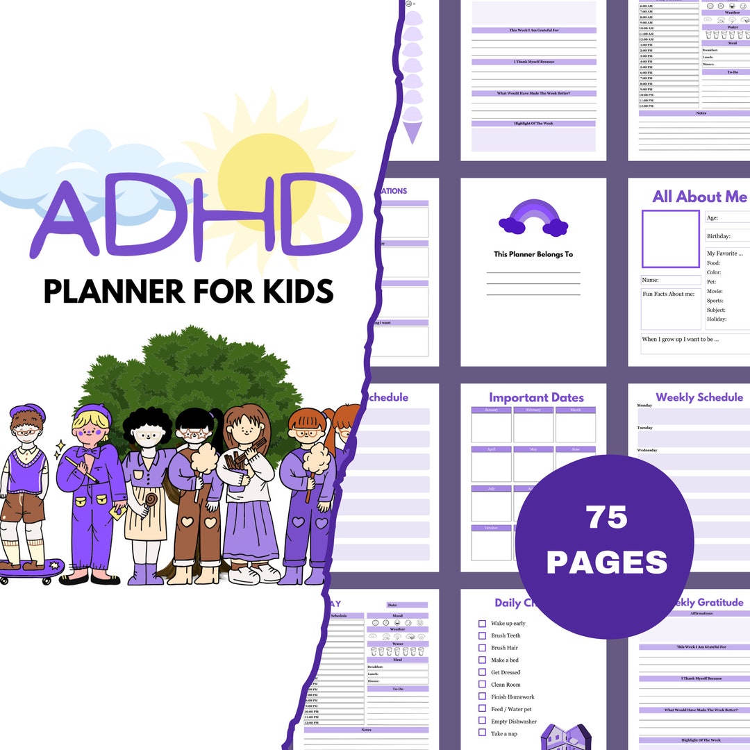 ADHD Planner Printable Purple Planner Productivity ADHD Journal Pdf - Etsy