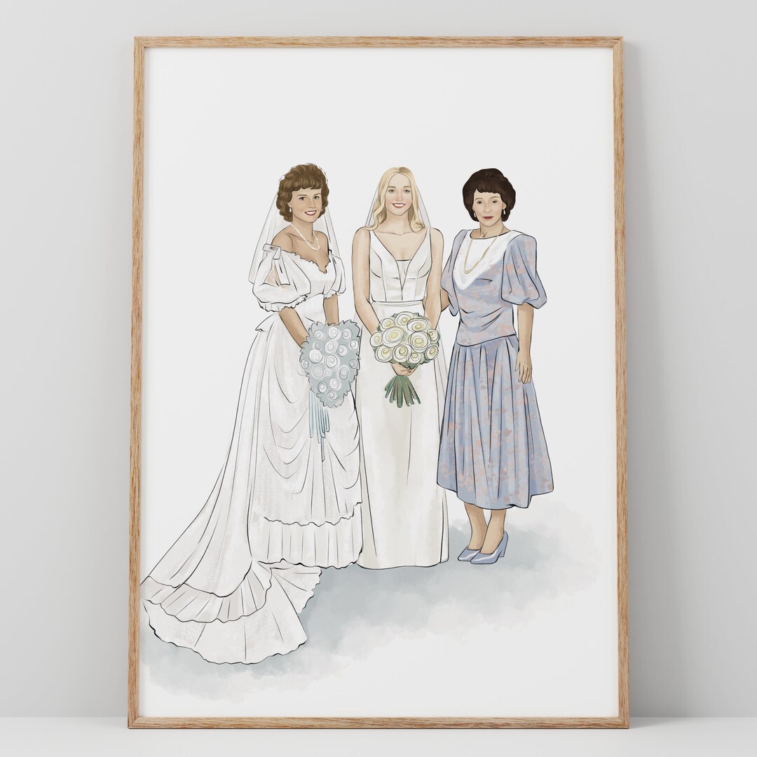 Custom Generational Wedding Portrait, Mother of the Bride Gift, Digital Watercolor Illustration ...