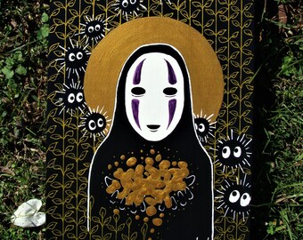 Spirited Away, No-face. Watercolor Painting on Wood - Etsy