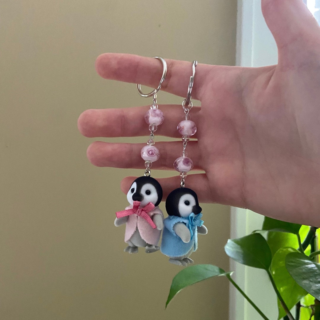 Penguin Calico Critters Keychain Twins Pink Glass Beads - Etsy