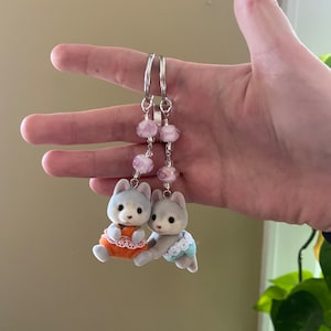 Calico Critters Keychain Twins Pink Glass Beads - Etsy