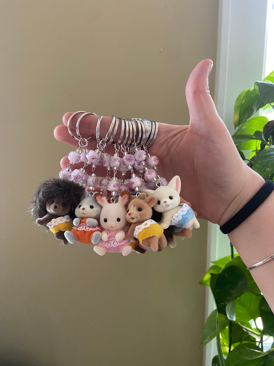 Calico Critters Keychain Twins Pink Glass Beads - Etsy