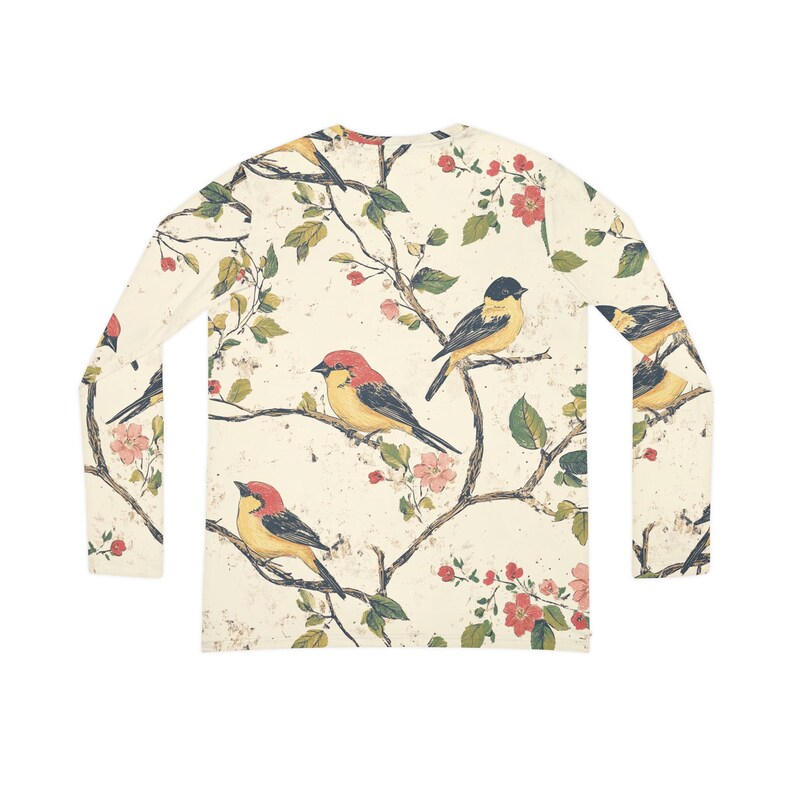 Vintage Bird Print V-neck Shirt: Retro Long Sleeve Top - Etsy