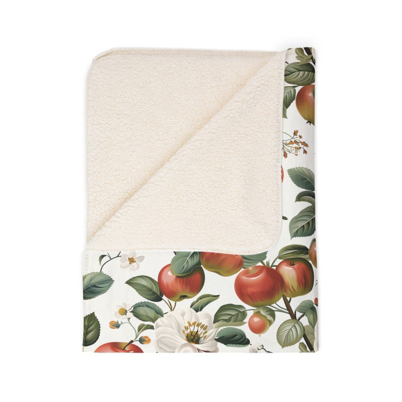 Vintage Apple Print Sherpa Blanket, Cozy Cottagecore Warm Fleece Throw ...