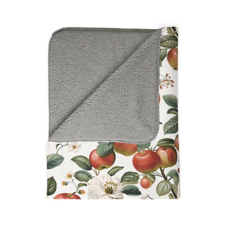 Vintage Apple Print Sherpa Blanket, Cozy Cottagecore Warm Fleece Throw ...