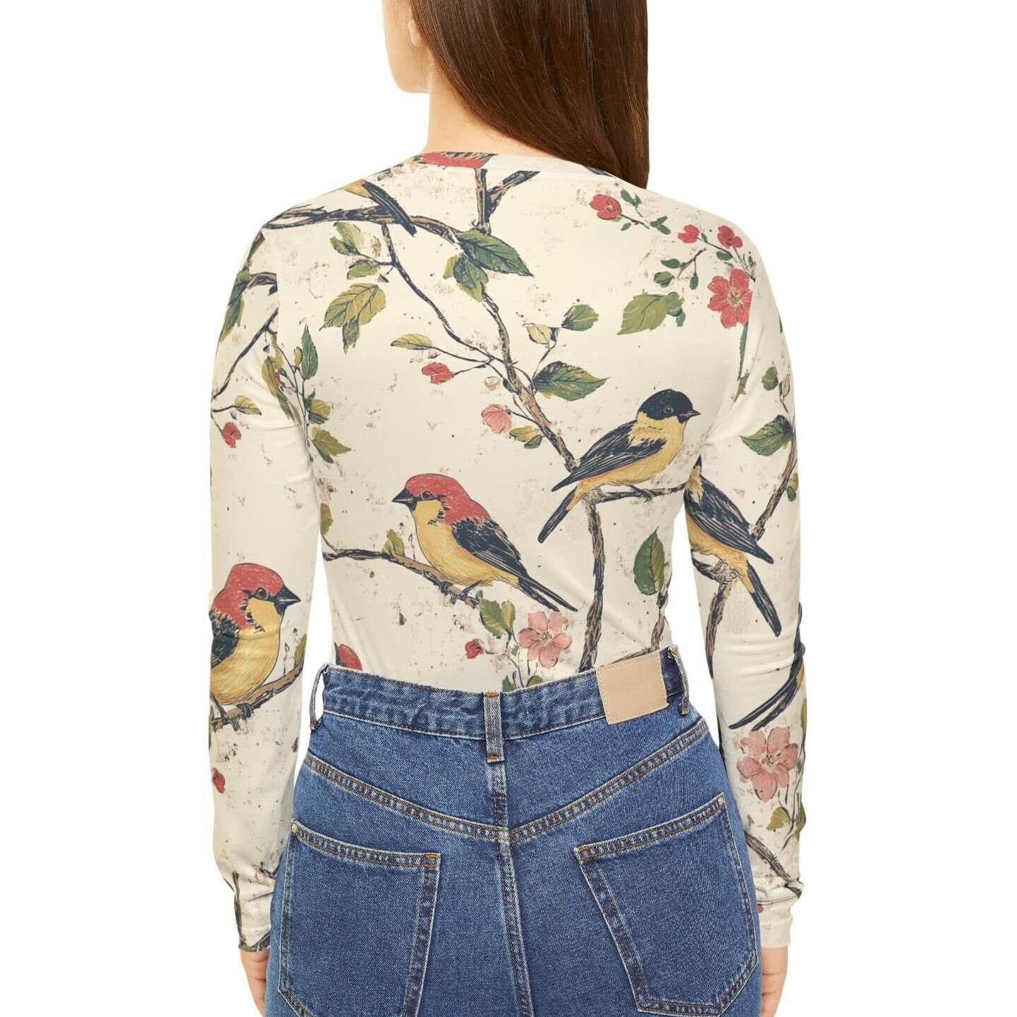 Vintage Bird Print V-neck Shirt: Retro Long Sleeve Top - Etsy