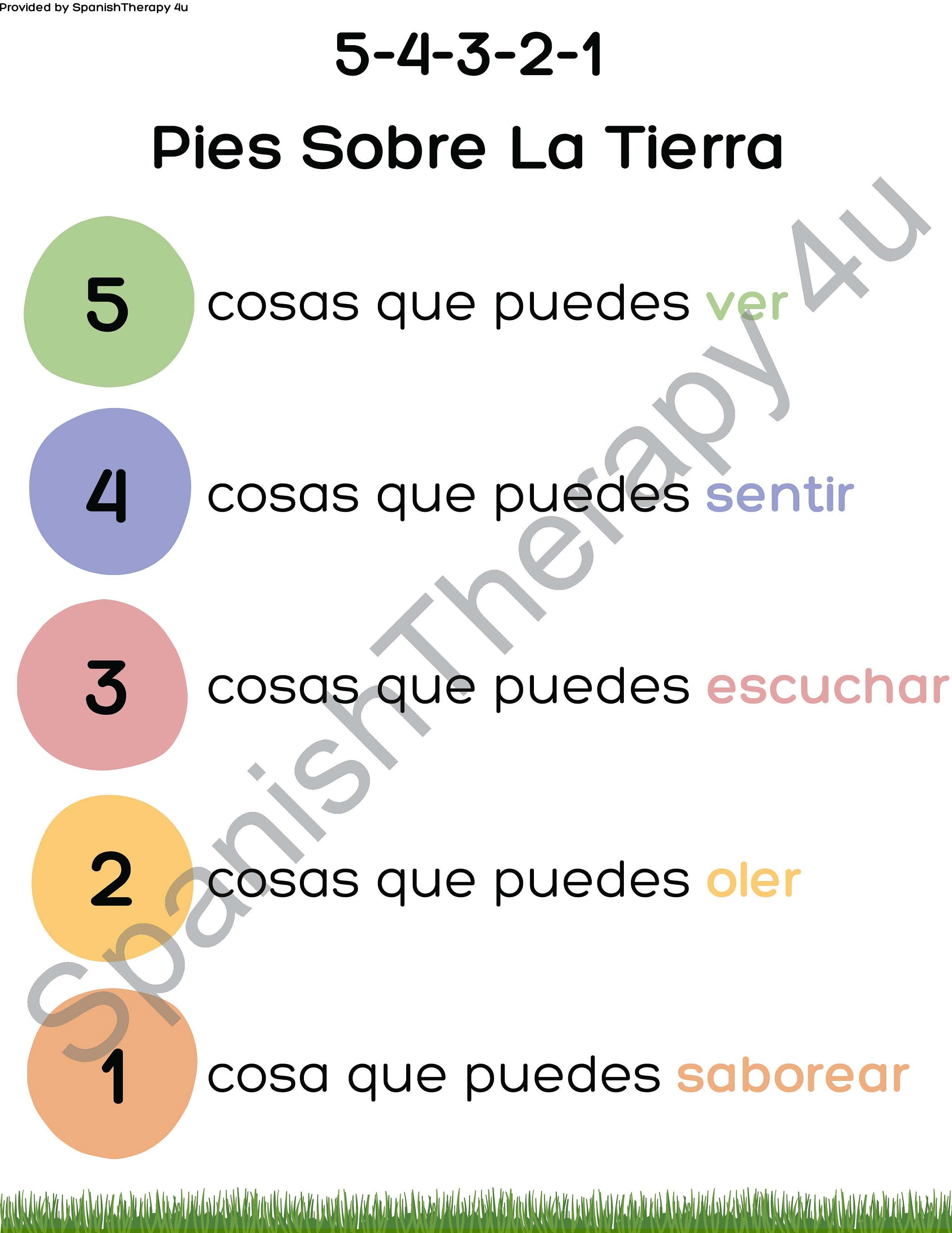 5 Senses Grounding Tool SPANISH PDF Handout - Etsy