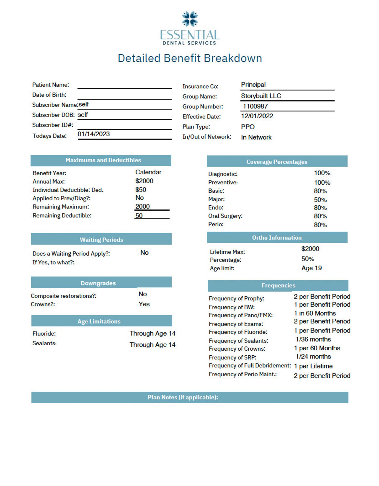 Dental Insurance Verification Form - Etsy