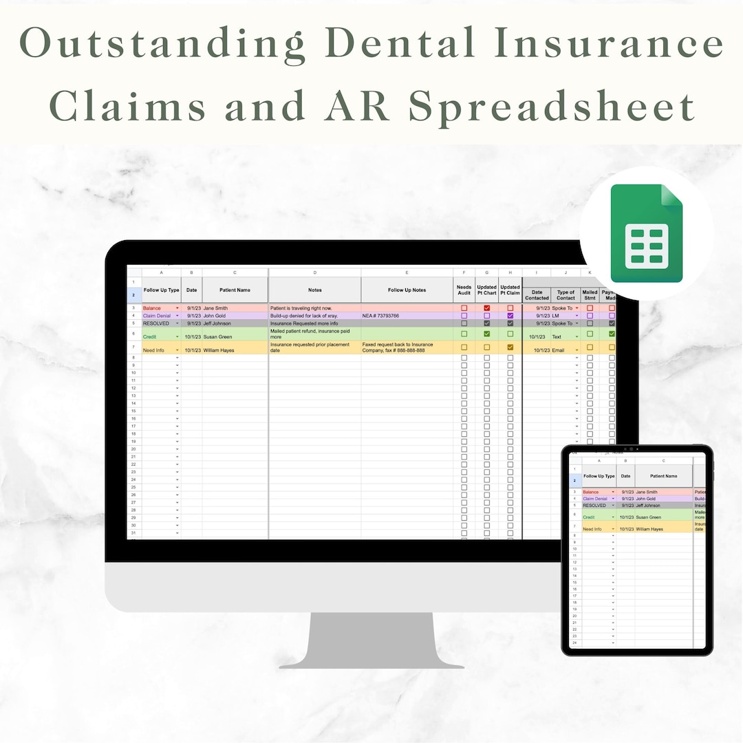 Outstanding Dental Claims and Patient Balance Tracker Spreadsheet - Etsy
