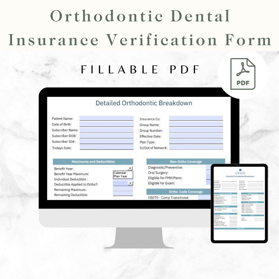 Orthodontic Dental Insurance Breakdown Fillable PDF - Etsy