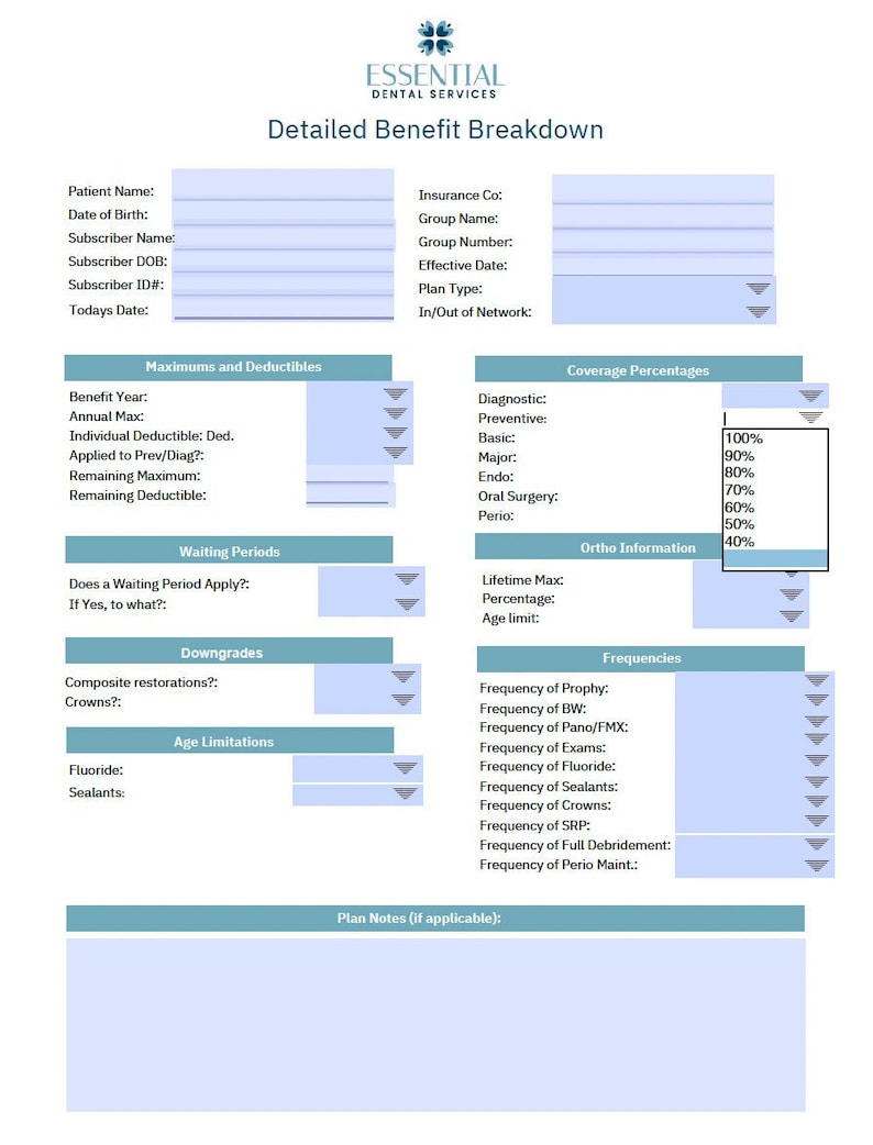 Dental Insurance Verification Form - Etsy