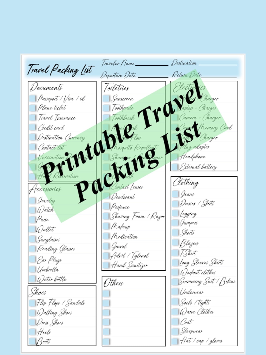 Best Printable Travel Packing List, Traveller Checklist Printable ...