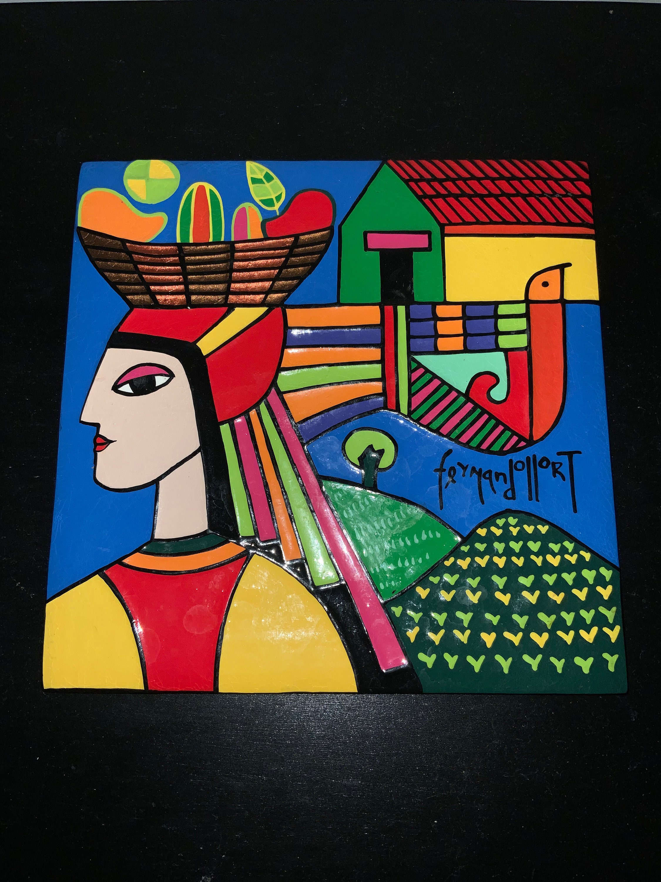 Fernando Llort Salvadoran Signed Art Ceramic Tile Decor “la Vendedora ...