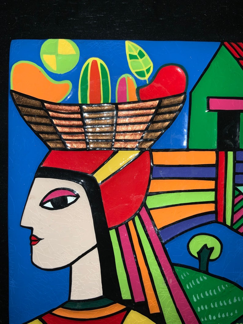 Fernando Llort Salvadoran Signed Art Ceramic Tile Decor “la Vendedora ...