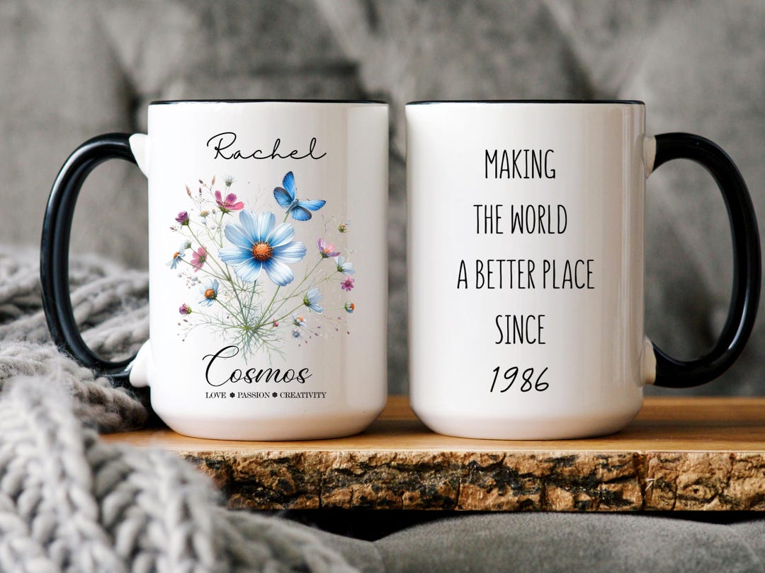 Best Friends 40th Birthday, Gift for Her, Birth Month Flower Mug, Name ...