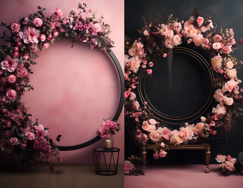 Pink and Black Floral Hoop Digital Backdrops - Etsy