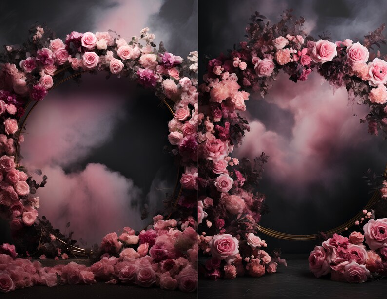 Pink and Black Floral Hoop Digital Backdrops - Etsy
