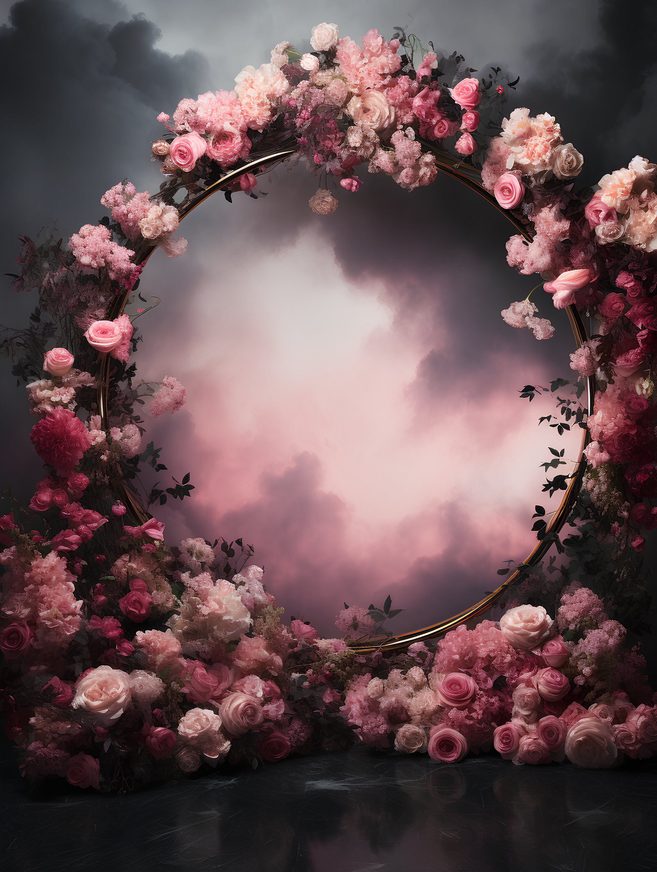 Pink and Black Floral Hoop Digital Backdrops - Etsy