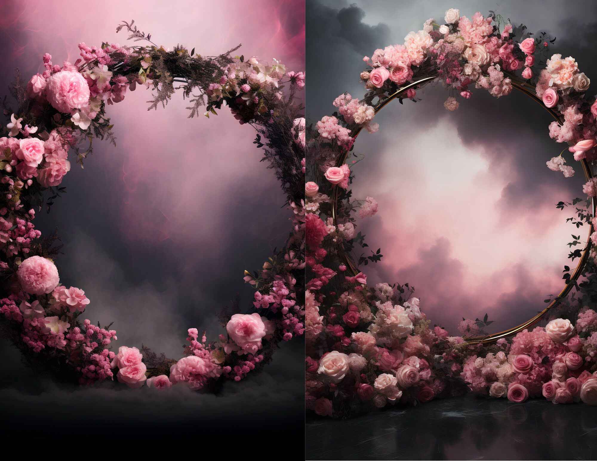 Pink and Black Floral Hoop Digital Backdrops - Etsy