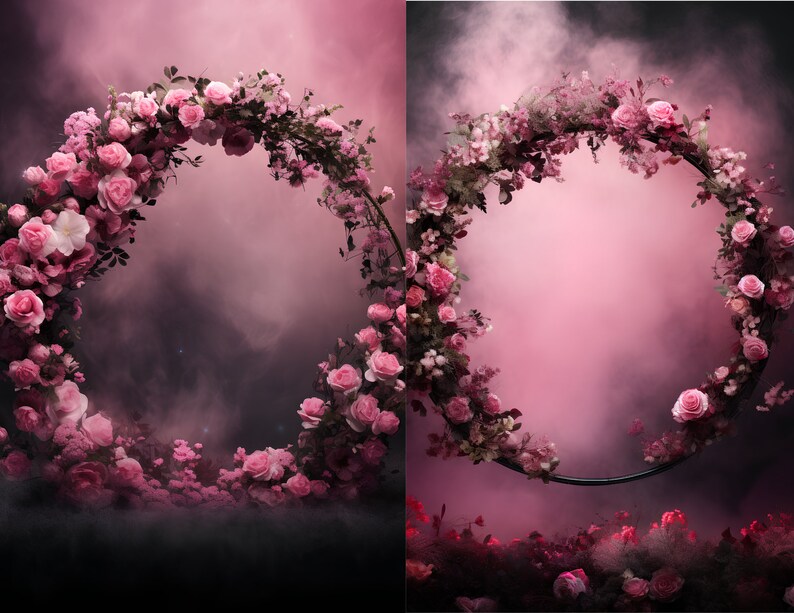 Pink and Black Floral Hoop Digital Backdrops - Etsy