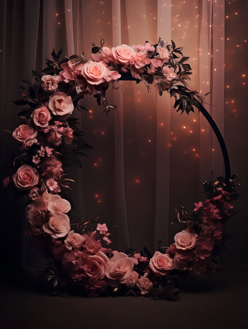 Pink and Black Floral Hoop Digital Backdrops - Etsy