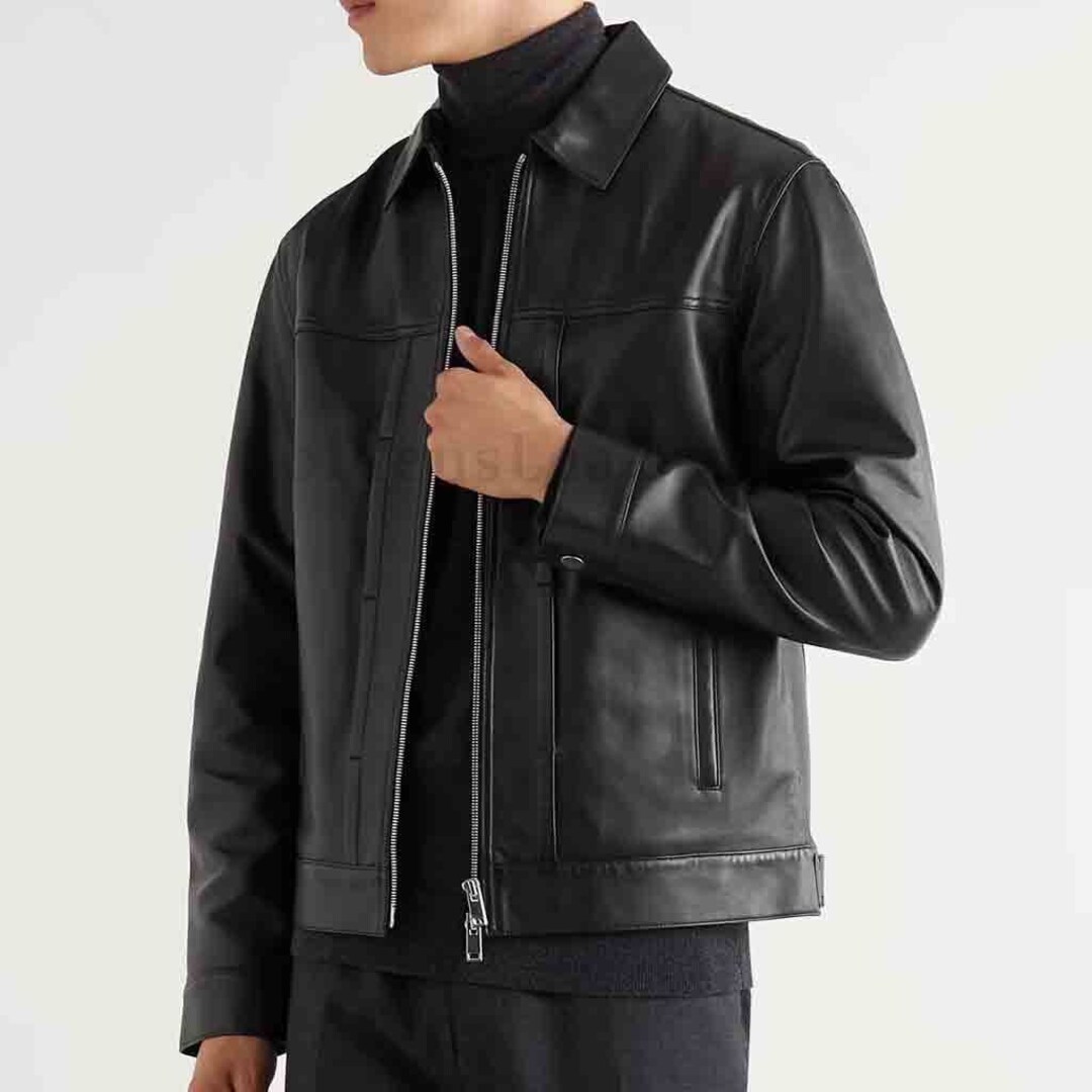 Classy Black Minimal Detailed Men Genuine Leather Jacket - Etsy