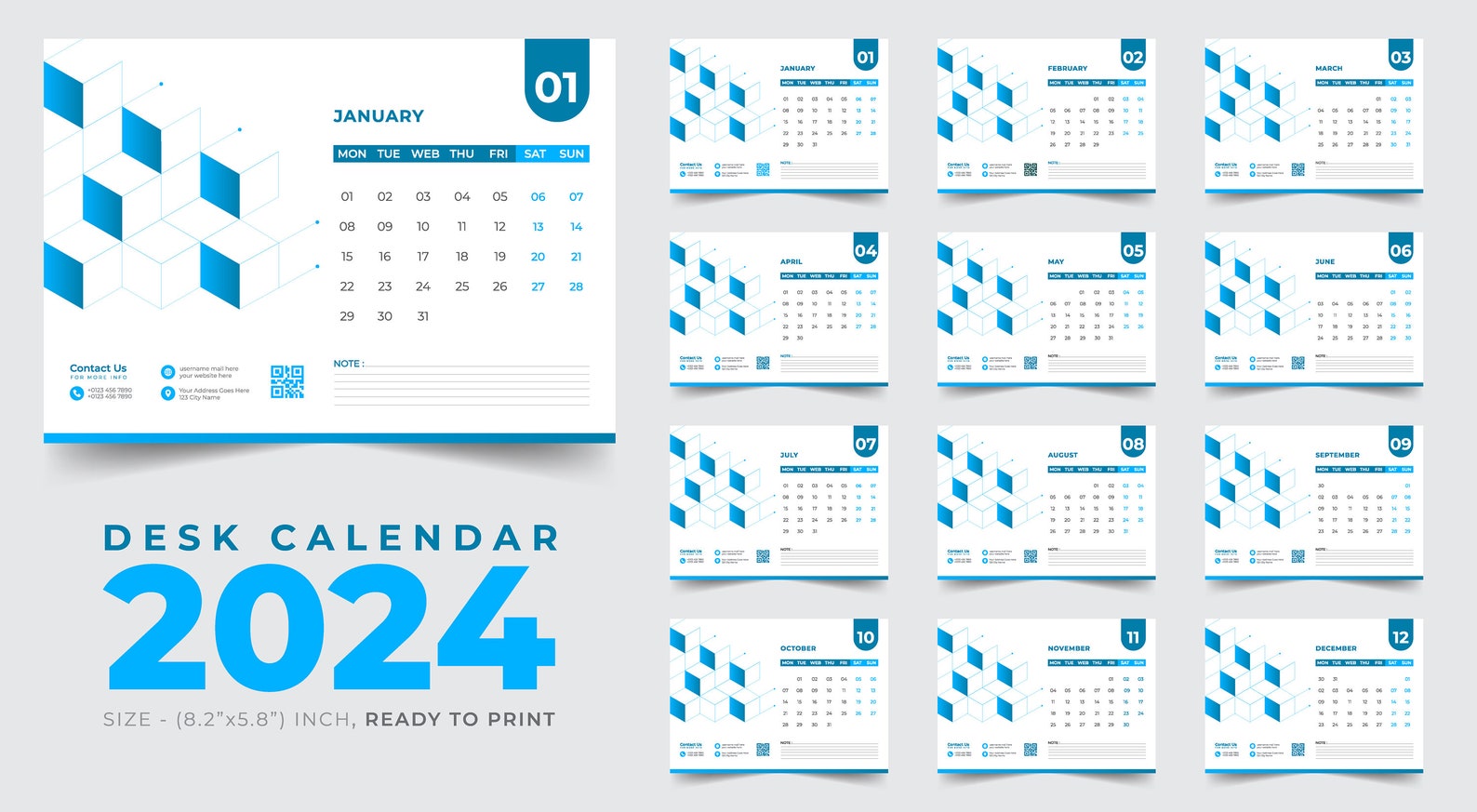 Editable 5 Premade Vector Wall Calendar Designs for Desk Calendar ...