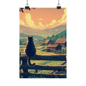 Dreamy Cat Landscape Poster, Cozy Decor, Cat Lover Art, Home Wall Art ...