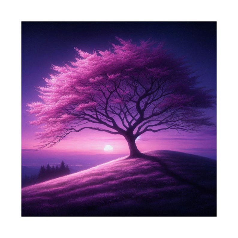 Vertical Poster, Lone Sakura Tree Beneath the Night Sky, Matte Poster ...