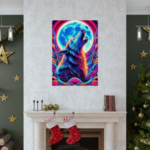 Psychedelic Wolf Howling Matte Vertical Posters, Wall Art, Home Decor ...