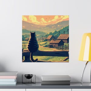 Dreamy Cat Landscape Poster, Cozy Decor, Cat Lover Art, Home Wall Art ...