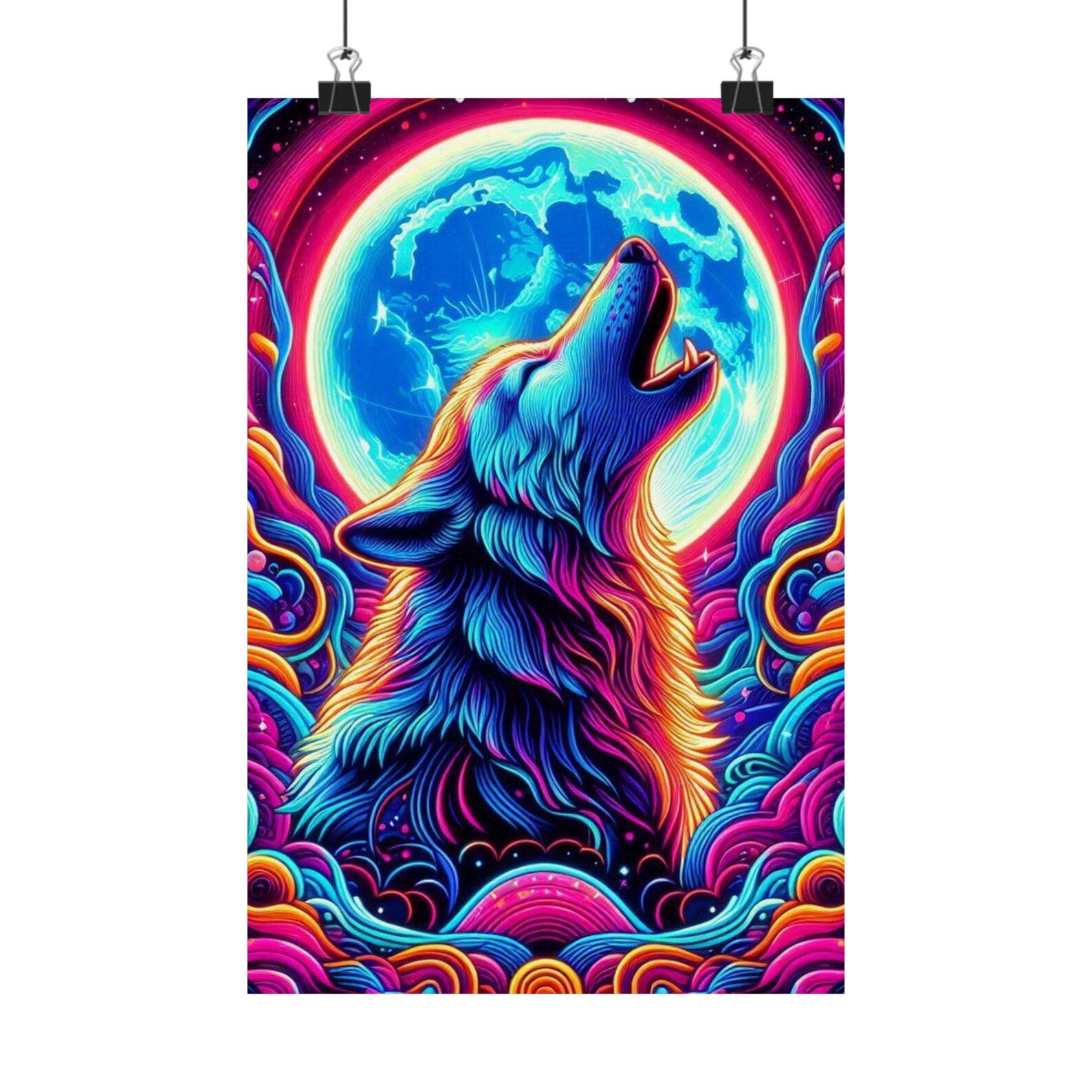Psychedelic Wolf Howling Matte Vertical Posters, Wall Art, Home Decor ...