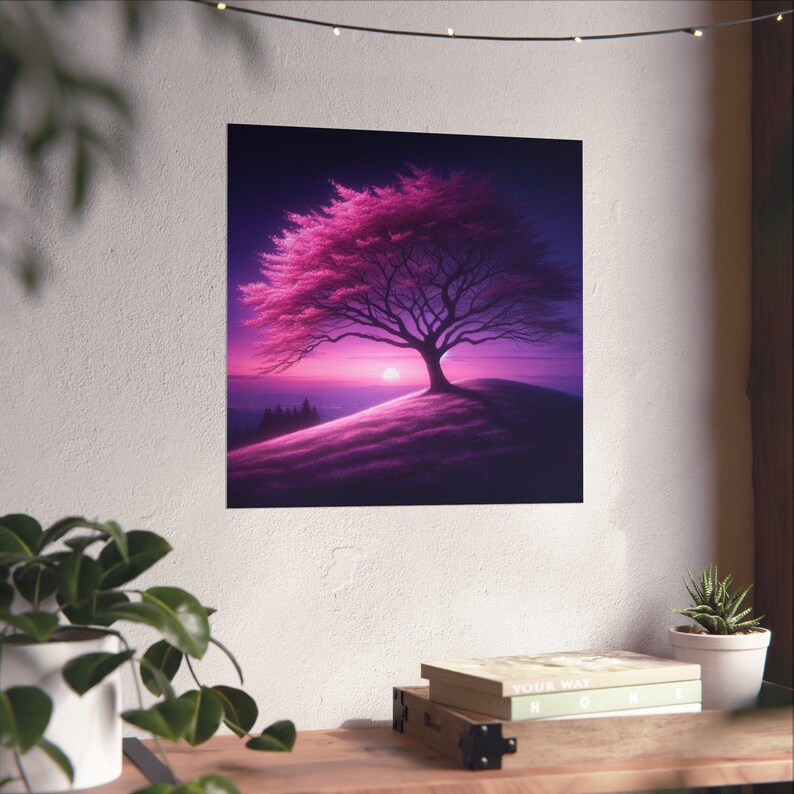 Vertical Poster, Lone Sakura Tree Beneath the Night Sky, Matte Poster ...