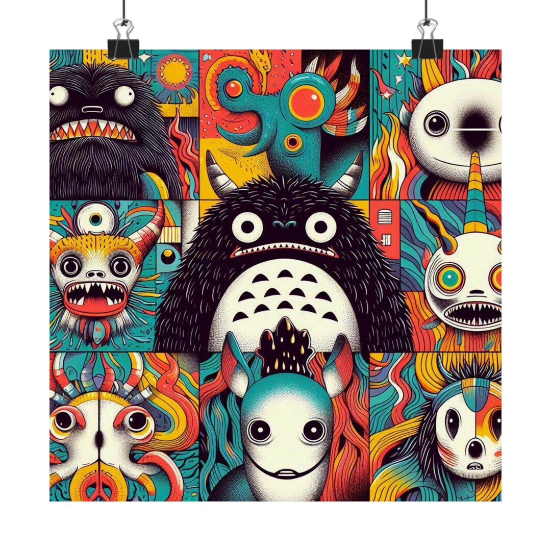 Colorful Mythical Creatures Art Print: Retro Cartoon Monster Decor - Etsy