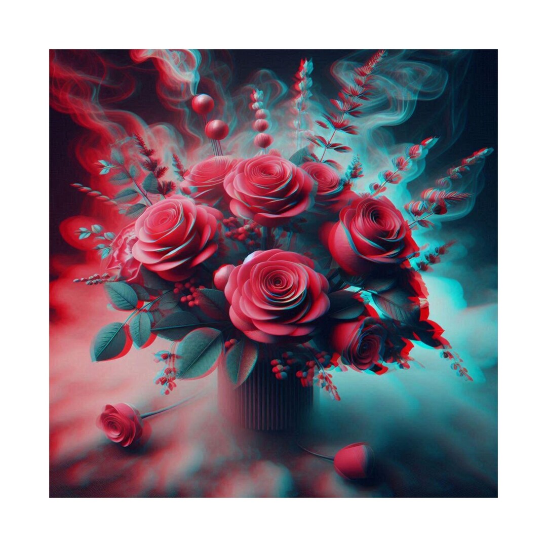 Anaglyph 3D Floral Wall Art, 3D Rose Poster, Home Decor, Flower Print ...