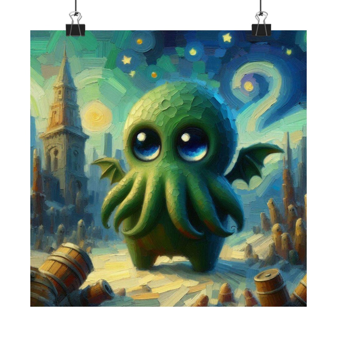 Cute Cthulhu Poster, Lovecraft Wall Art, Matte Vertical Print, Creepy ...