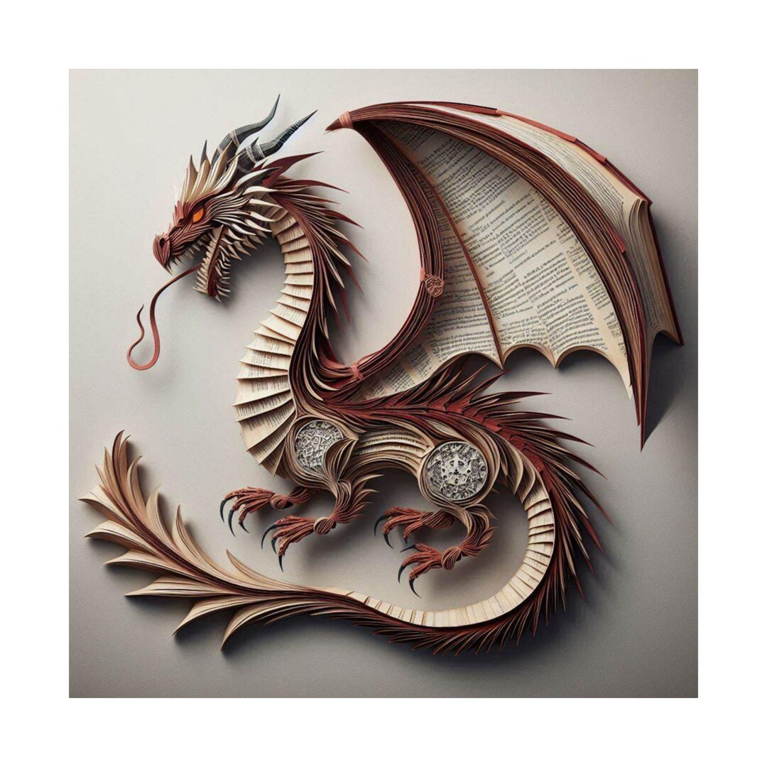 Vertical Poster, Paper Dragon Art Print, Mythical Creature Wall Decor ...